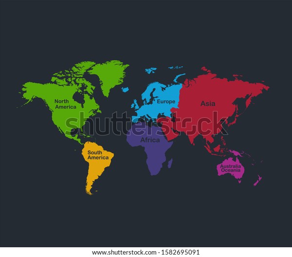 Infographics World map, flat design colors, with names of individual ...