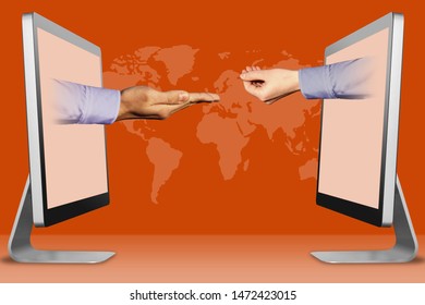 Information Concept Hands Computers Pleading Gesture Stock Illustration ...