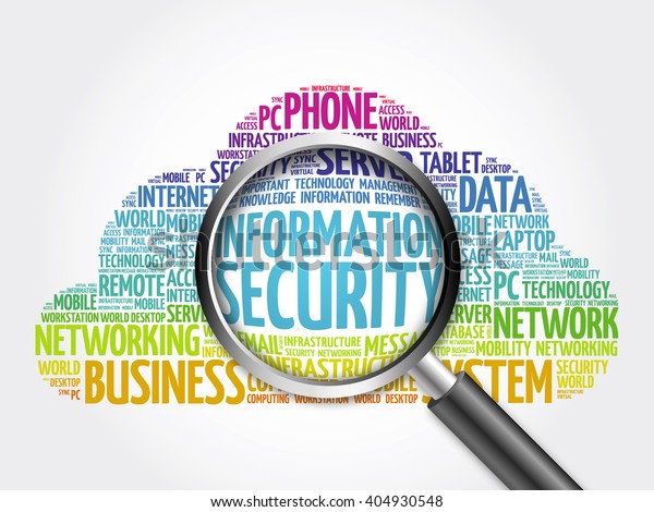 Information Security Word Cloud Magnifying Glass Stock Illustration ...