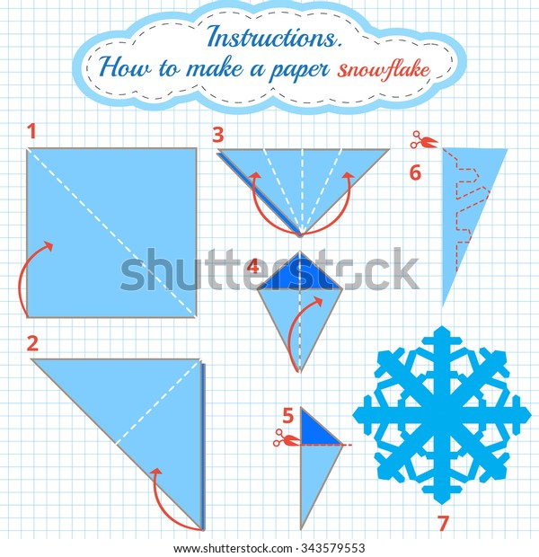 Instructions How Make Paper Snowflake Tutorial Stock Illustration 343579553