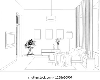 Interior Contour Visualization 3d Illustration Sketch Stock ...