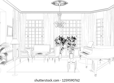 Interior Contour Visualization 3d Illustration Sketch Stock ...