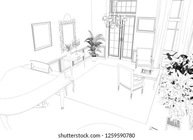 Interior Contour Visualization 3d Illustration Sketch Stock ...