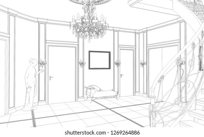 Interior Contour Visualization 3d Illustration Sketch Stock ...