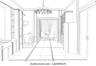 Interior Contour Visualization 3d Illustration Sketch Stock ...