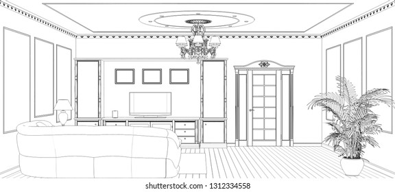 Interior Contour Visualization 3d Illustration Sketch Stock ...