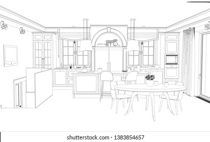 Interior Contour Visualization 3d Illustration Sketch Stock ...