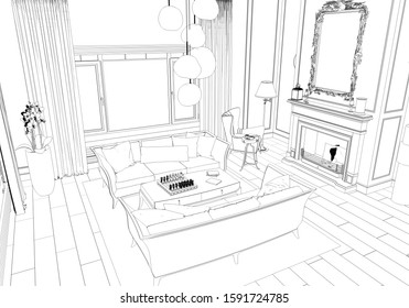 Interior Contour Visualization 3d Illustration Sketch Stock ...