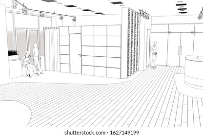 Interior Contour Visualization 3d Illustration Sketch Stock ...