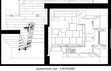 Interior Contour Visualization 3d Illustration Sketch Stock ...