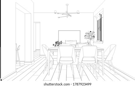 Interior Contour Visualization 3d Illustration Sketch Stock ...