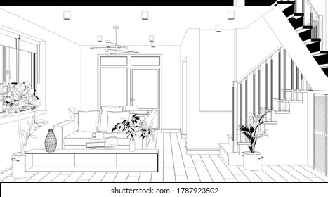 Interior Contour Visualization 3d Illustration Sketch Stock ...