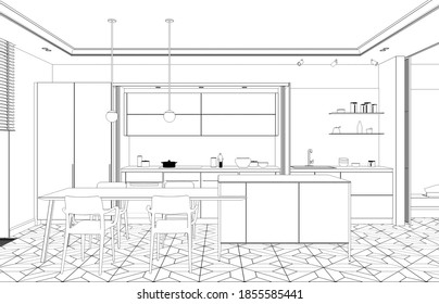 Interior Contour Visualization 3d Illustration Sketch Stock ...
