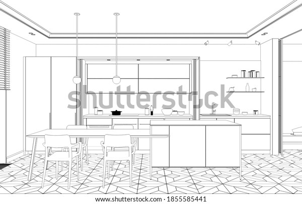 Interior Contour Visualization 3d Illustration Sketch Stock ...