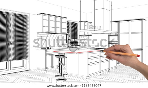 Interior Design Project Concept Hand Drawing: ภาพประกอบสต็อก 1165436047 ...