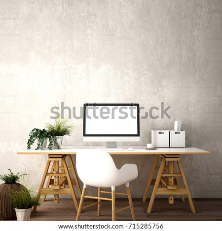 Interior Design Working Area Desktop Computer 스톡 일러스트 715285756 ...