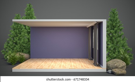Interior Large Window 3d Illustration Stock Illustration 671748334 ...