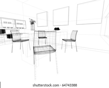 Interior Modern Kitchen Linear Isolated Drawing Stock Illustration ...