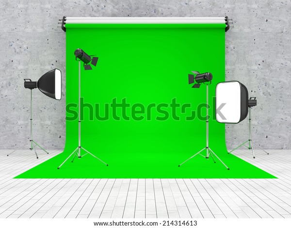 Interior Modern Studio Green Screen Equipment Stock Illustration ...