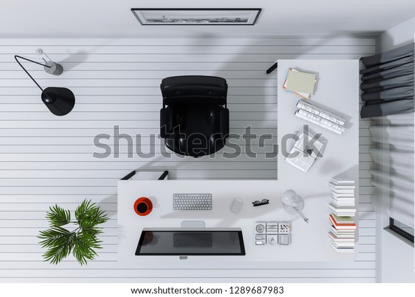 Interior Office Desktop Computer Top View Stock Illustration 1289687983