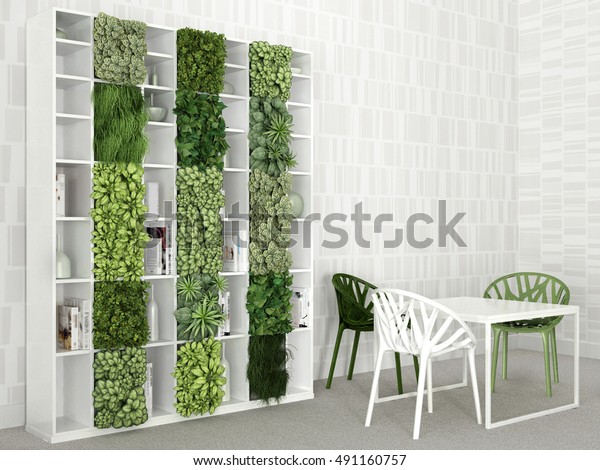 Interior Scene Table Bookshelf 3d Illustration Stock Illustration 491160757