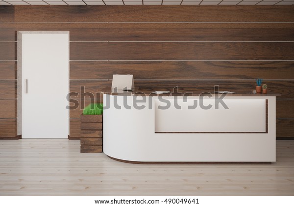 Interior Several Items On Reception Desk Stock Illustration 490049641