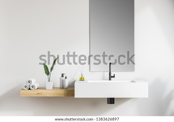Interior White Bathroom Angular White Sink 库存插图 1383626897
