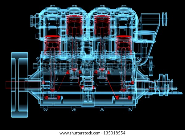 Internal Combustion Engine 3d Xray Red Stock Illustration 135018554 ...