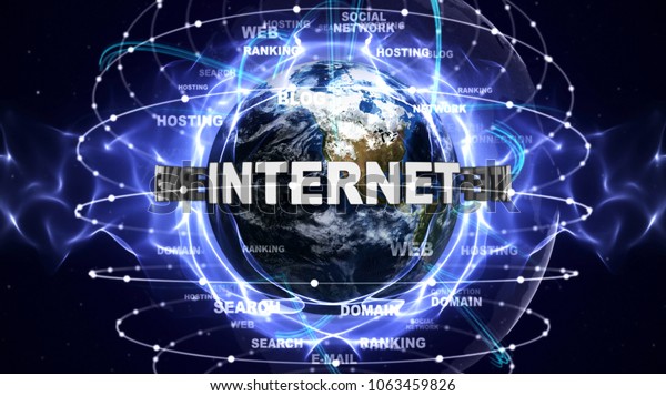 Internet Text Around World Computer Graphics Stock Illustration ...