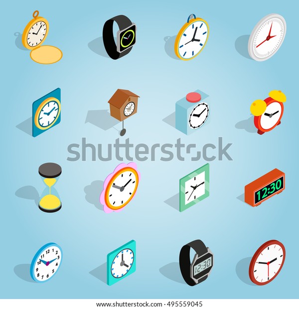Isometric Clock Set Icons Universal Clock Stock Illustration 495559045