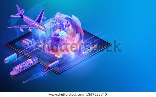 Isometric global cargo logistic website background design. Maritime ...