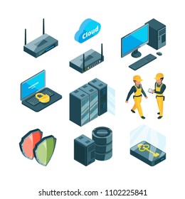 Datacenter Isometric Icons Collection Sixteen Isolated Stock Vector ...