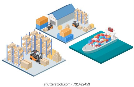 Warehouse Isometric Composition Employees Storage Building Stock Vector ...