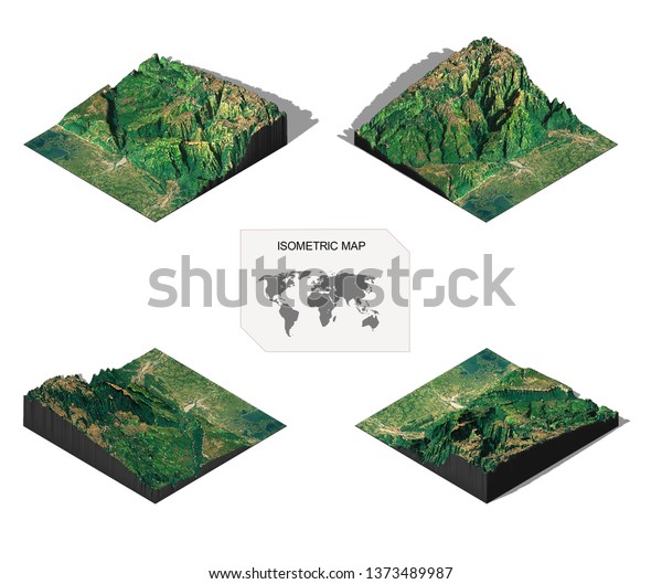 Isometric Map Virtual Terrain 3d Infographic Stock Illustration 1373489987