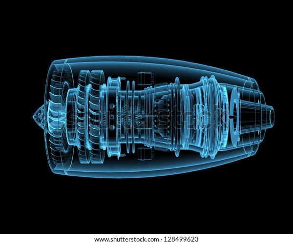 Jet Engine 3d Xray Blue Transparent Stock Illustration 128499623 ...