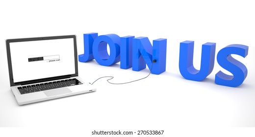 Join Us Laptop Computer Connected Word Stock Illustration 270533867 ...