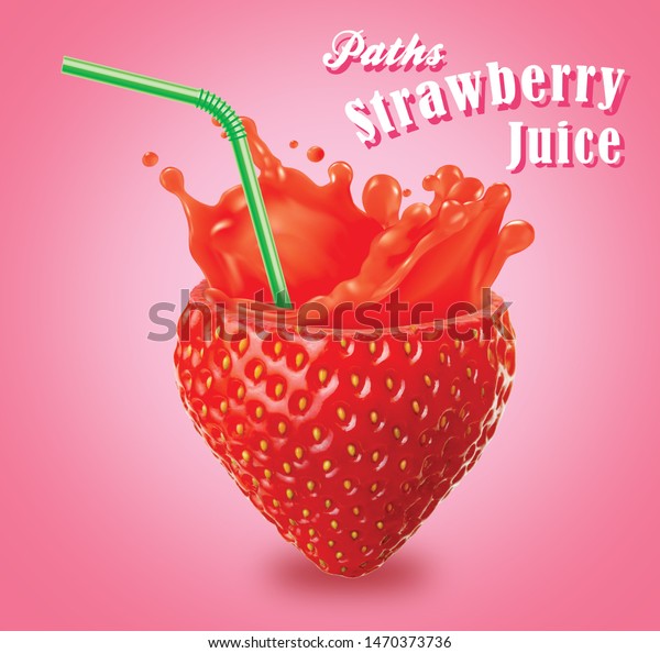 Juice Exploding Strawberry Isolated On Colorful Stock Illustration ...