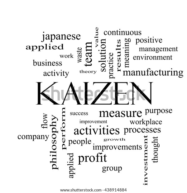 Kaizen Word Cloud Concept Black White Stock Illustration 438914884