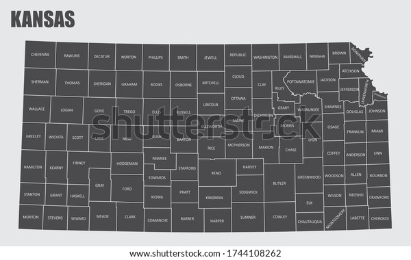 Kansas State County Map Labels Stock Illustration 1744108262 | Shutterstock