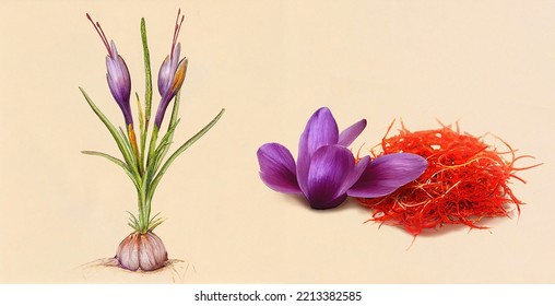 Kesar Saffron Crocus Sativus Corms Botanical Stock Illustration ... Kesar Saffron Crocus Sativus Corms Botanical Stock Illustration ...