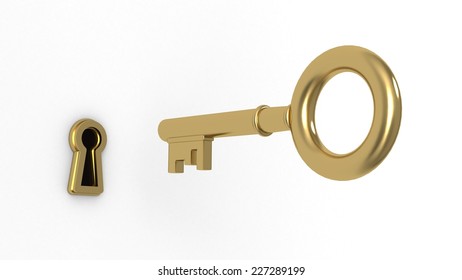 Golden Key Keyhole Isolated On White Stock Illustration 594012572