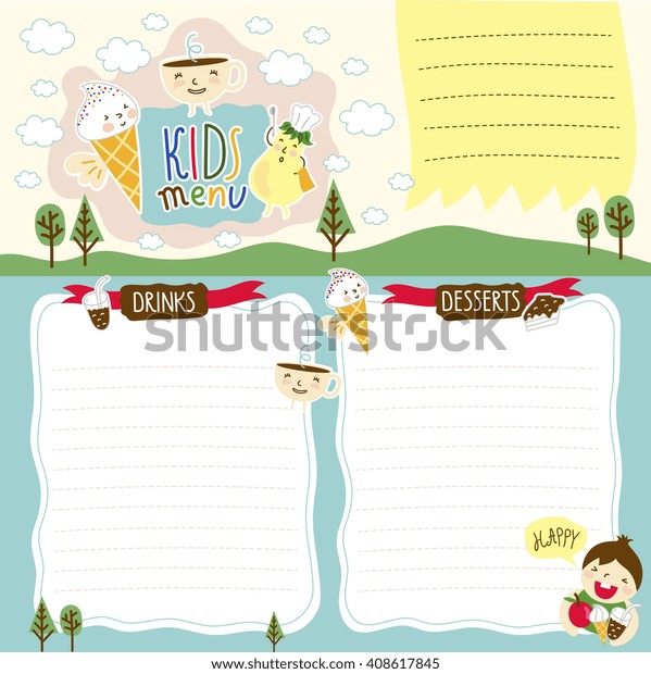 Kids Menu Bitmap Template Cartoon Design Stock Illustration 408617845