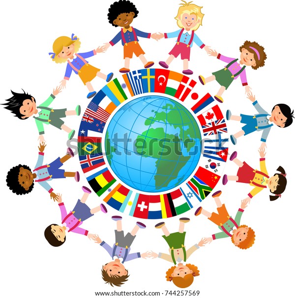 Kids World Flags Stock Illustration 744257569