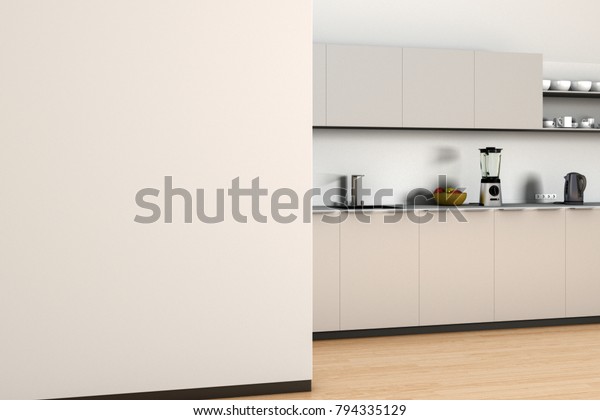 Kitchen Interior Blank Wall Design 3d Stock Illustration 794335129 ...