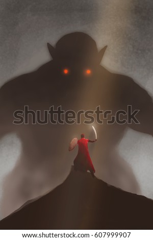 Knight Fighting Giant Devil Monster Dark 스톡 일러스트 607999907 - Shutterstock