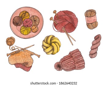 Knitting Objects Set Collection Isolated On Stock Illustration ...