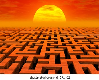 Labyrinth Sunset High Resolution 3d Image Stock Illustration 64891462 ...