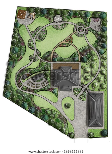 Landscape Architecture Design Plan Courtyard Villa Stock Illustration ...