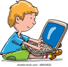 Smart Teenage Boy Operating Laptop: เวกเตอร์สต็อก (ปลอดค่าลิขสิทธิ์ ...