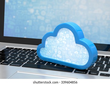 Laptop Cloud Computing Symbol On Keyboard Stock Illustration 339604856 ...